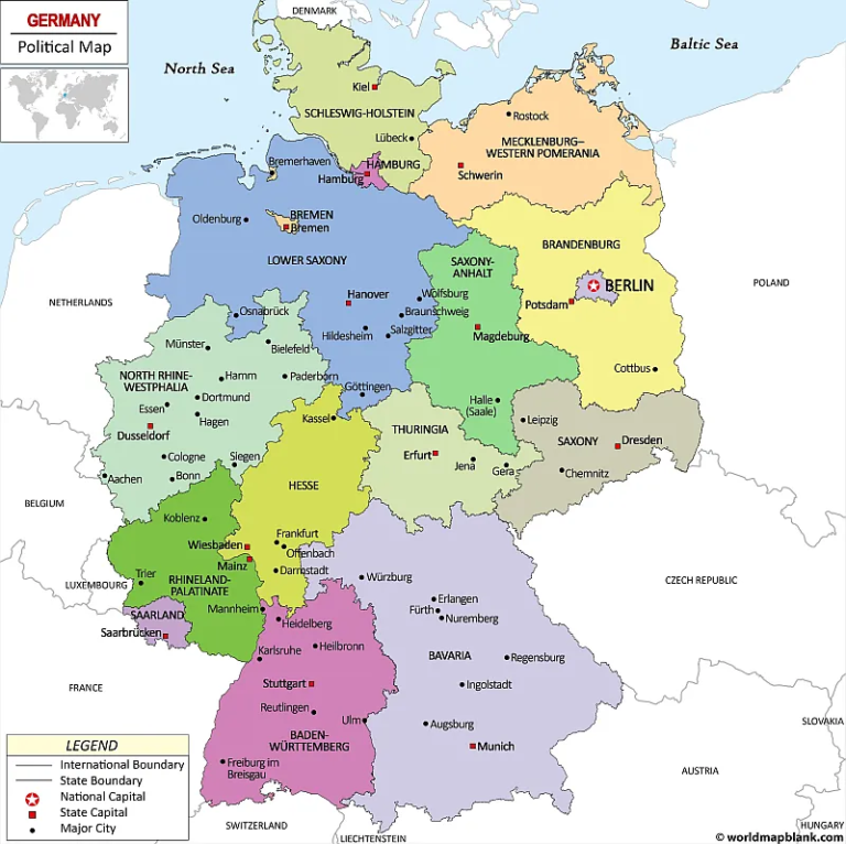 Political Germany Map – Map of Germany with Cities [PDF] - Printable ...