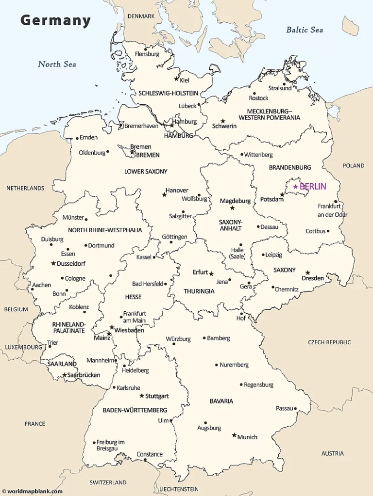 Political Germany Map – Map of Germany with Cities [PDF] - Printable ...