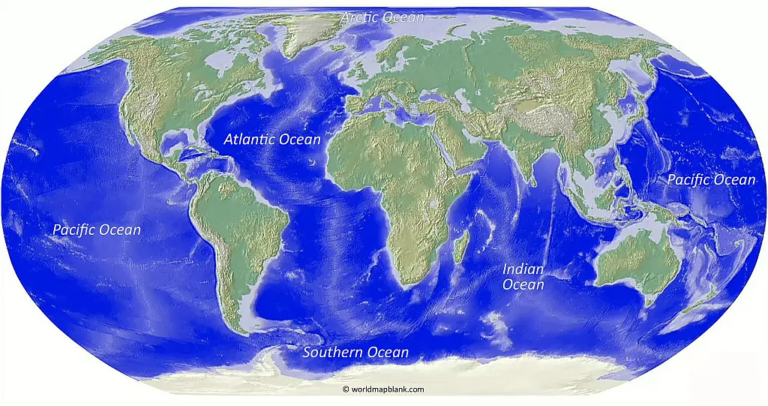 World Map with Seas – Oceans Map of the World [PDF] - Printable World Maps