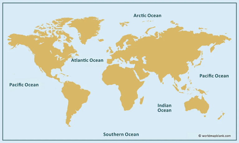 World Map with Seas – Oceans Map of the World [PDF] - Printable World Maps