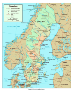 Labeled Map of Sweden with States, Cities & Capital - Printable World Maps