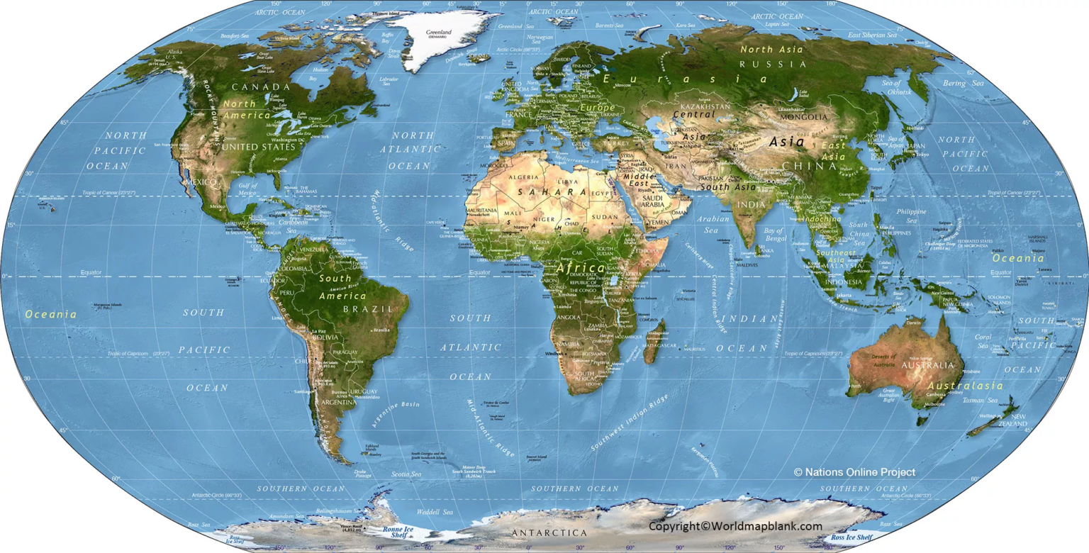 Free Printable Physical World Map Labeled - Printable World Maps