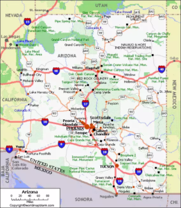 Labeled Map of Arizona with Capital & Cities - Printable World Maps