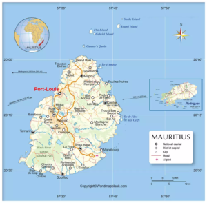 Labeled Map of Mauritius with States, Capital & Cities - Printable ...
