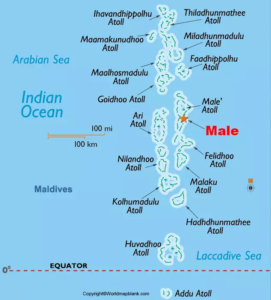 Labeled Map of Maldives with States and Capital Cities