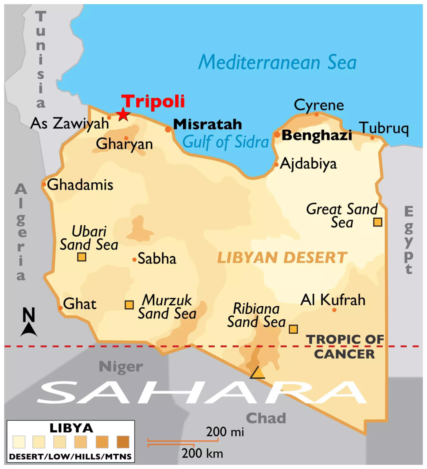 Labeled Map of Libya with States, Capital & Cities - Printable World Maps