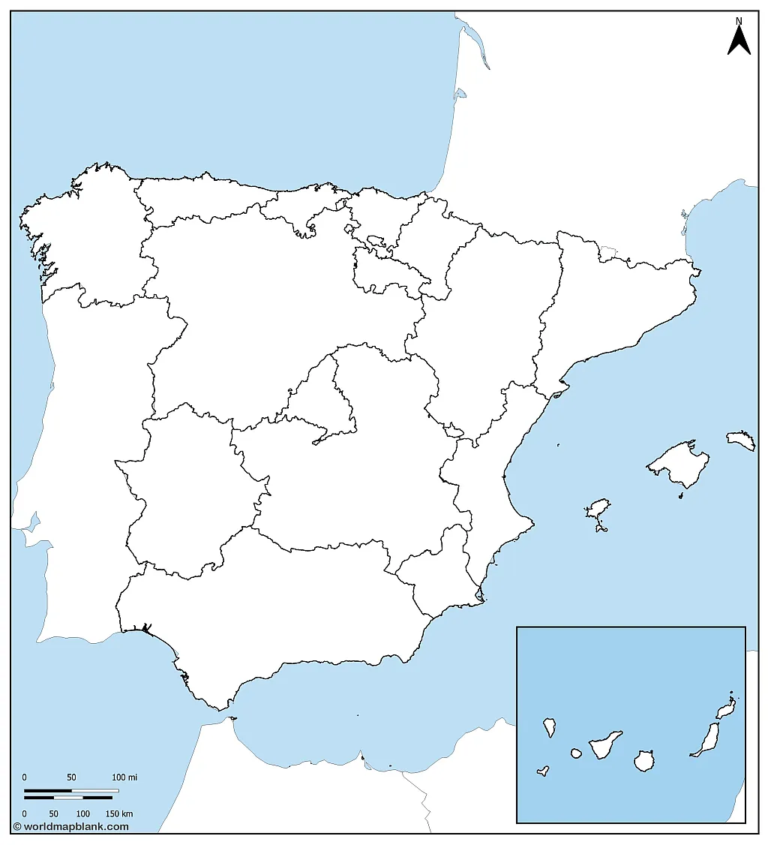 Printable Blank Map of Spain – Outline Map of Spain [PDF] - Printable ...