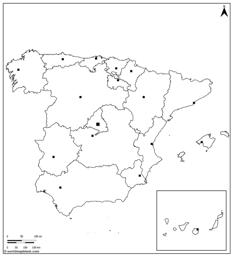 Printable Blank Map of Spain – Outline Map of Spain [PDF] - Printable ...