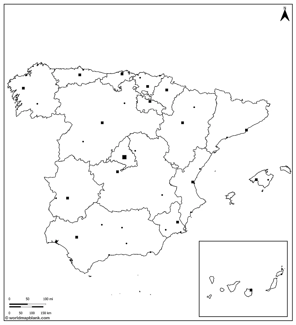 Printable Blank Map of Spain – Outline Map of Spain [PDF] - Printable ...
